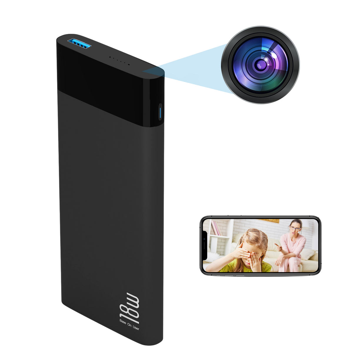 Power Bank with HD Security Camera and Mic - Portable Fast Charging